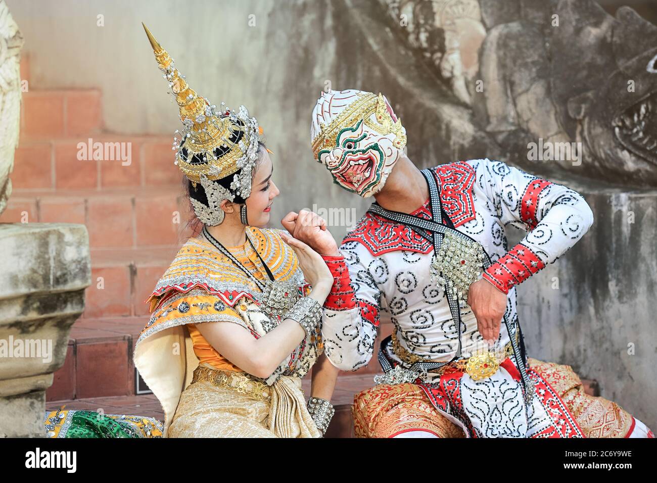 Hanuman and Suvannamaccha in Thai classical mask dance of the Ramayana ...