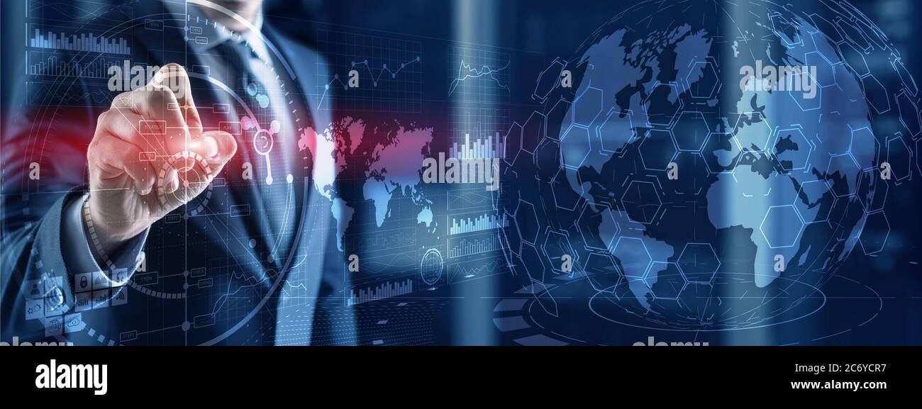 Futuristic Earth globe hologram and HUD interface panels Control ...