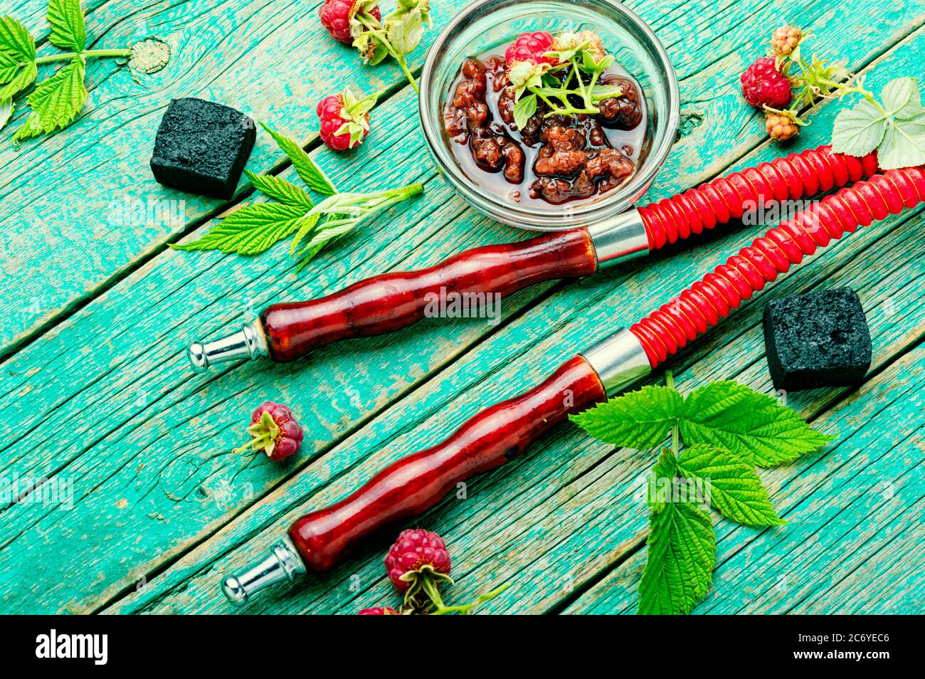 Oriental smoking hookah with tobacco with the aroma of raspberry jam ...