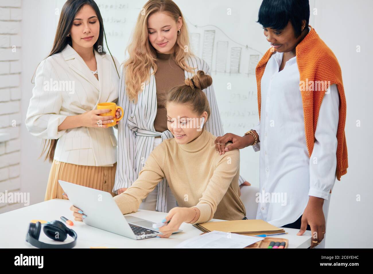 Creative female managers, female teamwork of diverse people in modern ...