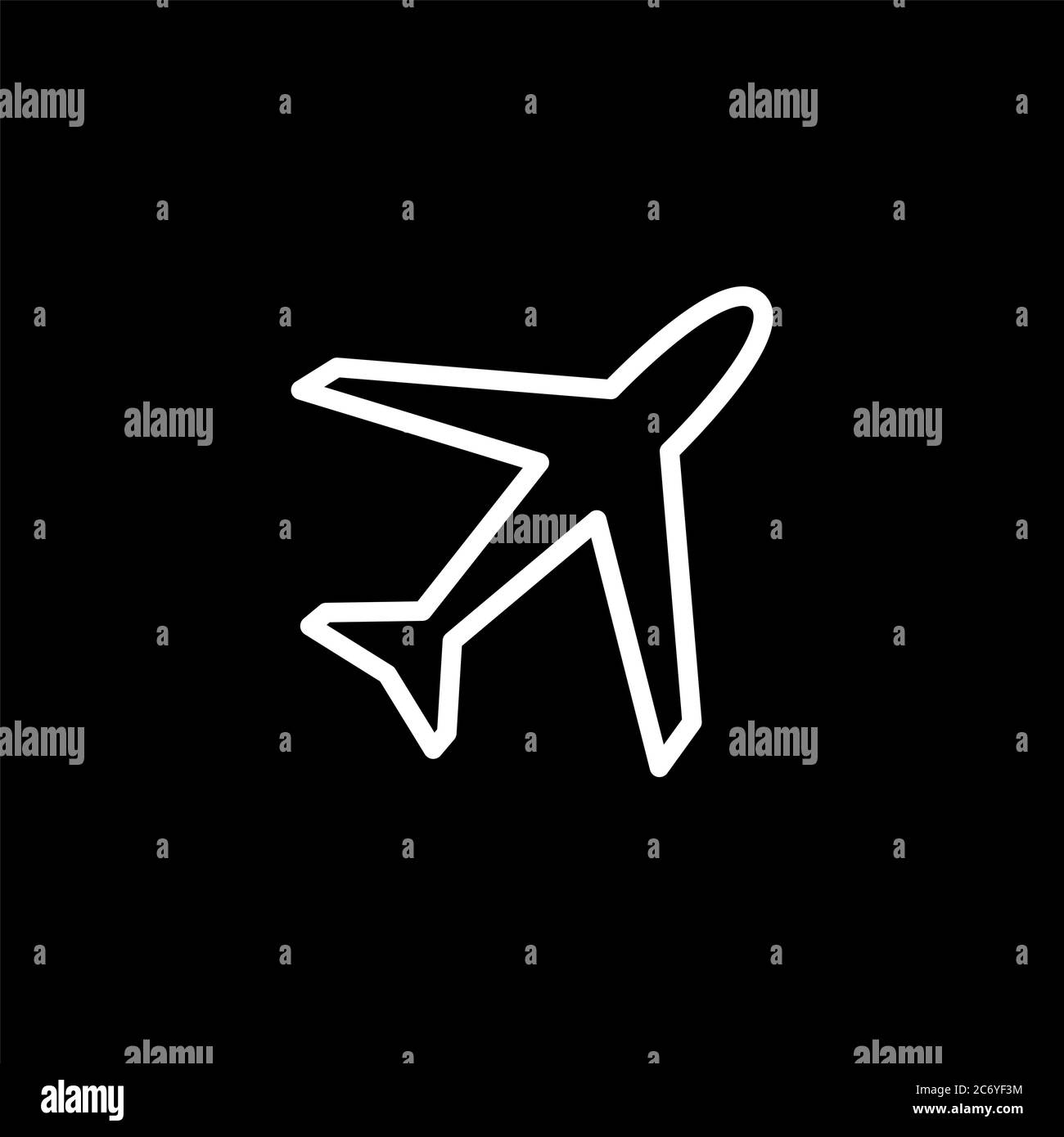 Airplane Line Icon On Black Background. Black Flat Style Vector ...