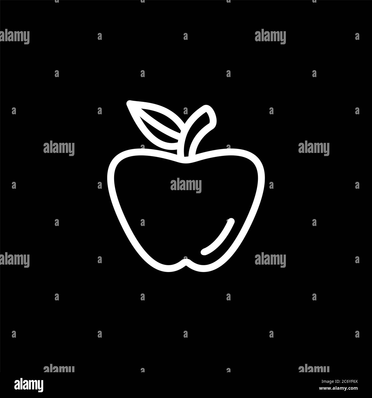 Apple Line Icon On Black Background. Black Flat Style Vector ...