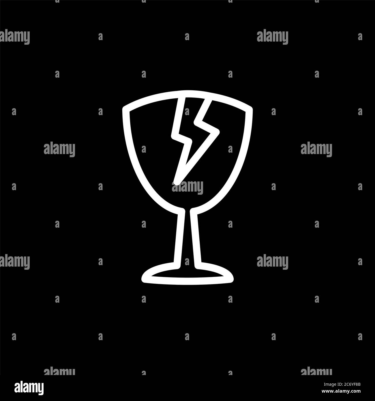 Broken Glass Line Icon On Black Background. Black Flat Style Vector ...