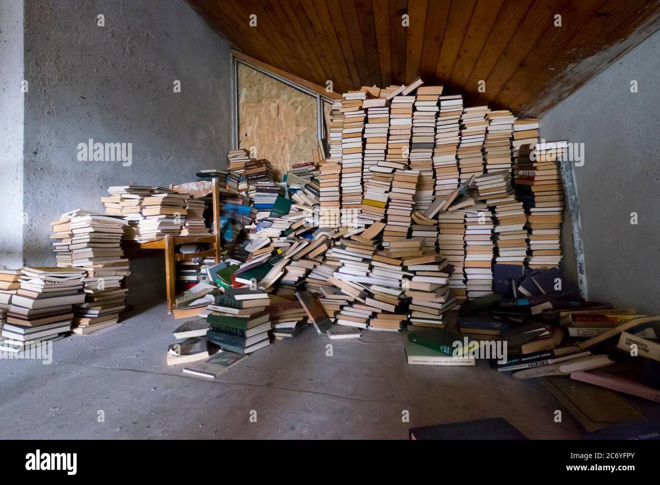 One of the attics, filled with old, discarded books at the Communist ...