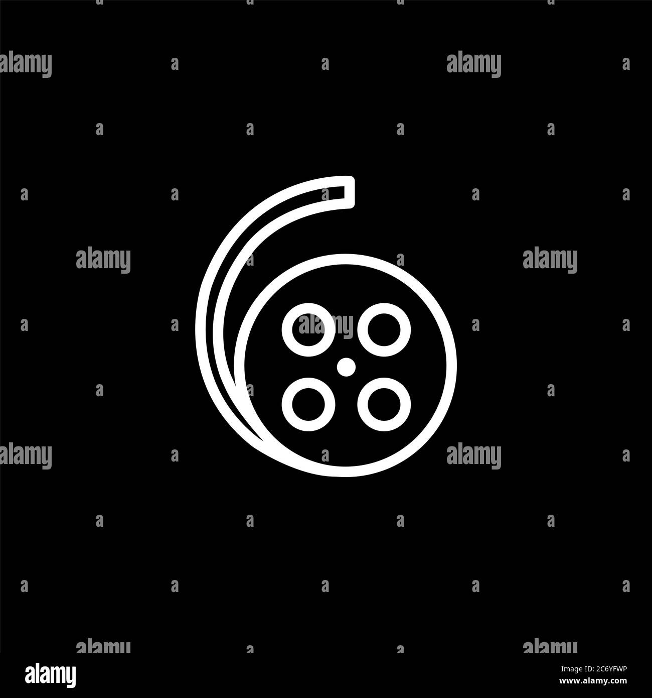 Film Reel Line Icon On Black Background. Black Flat Style Vector ...