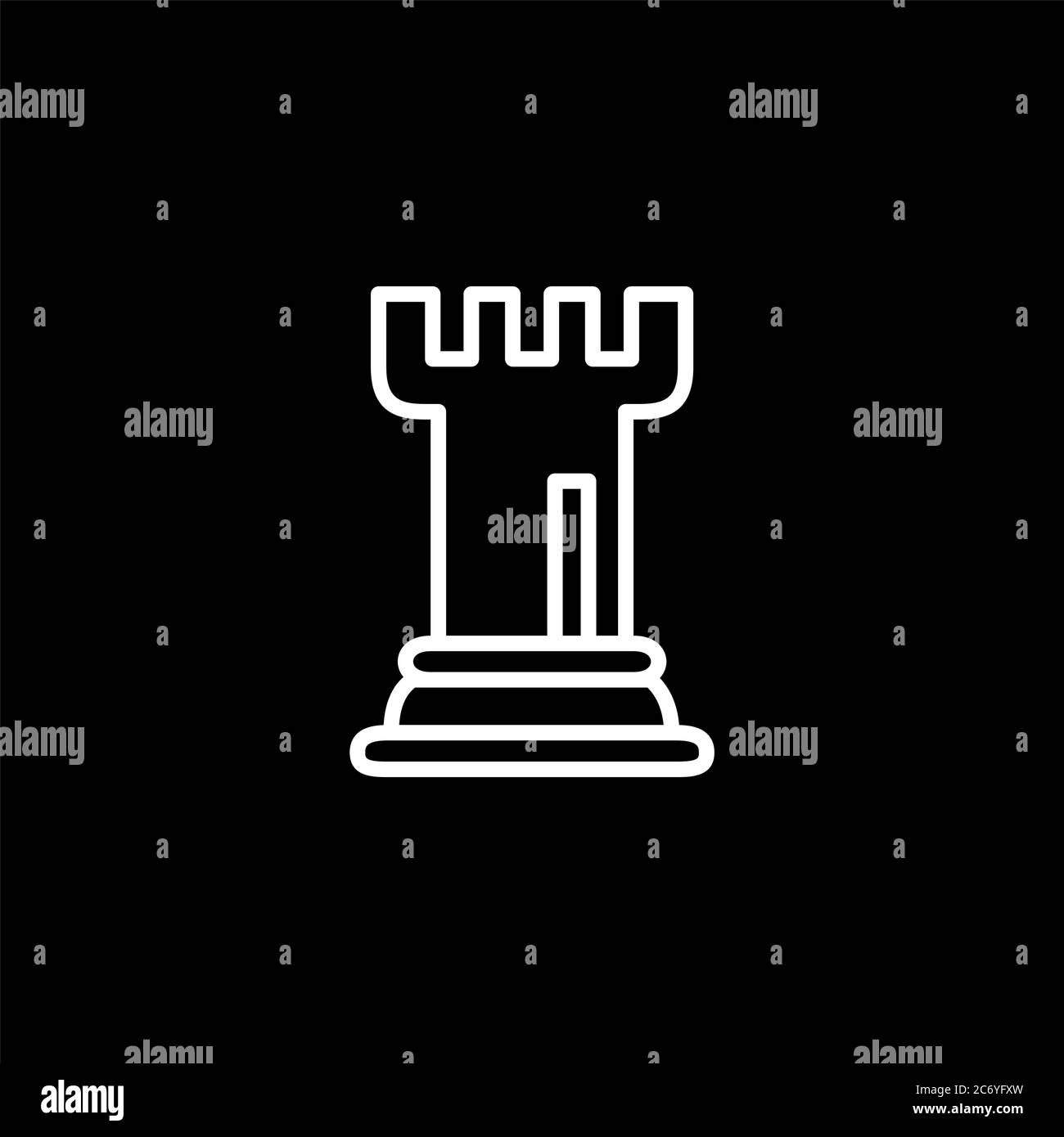 Chess Rook Line Icon On Black Background. Black Flat Style Vector ...