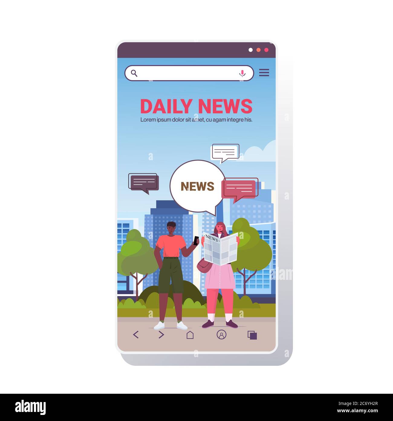 Couple young talking newspaper Stock Vector Images - Alamy