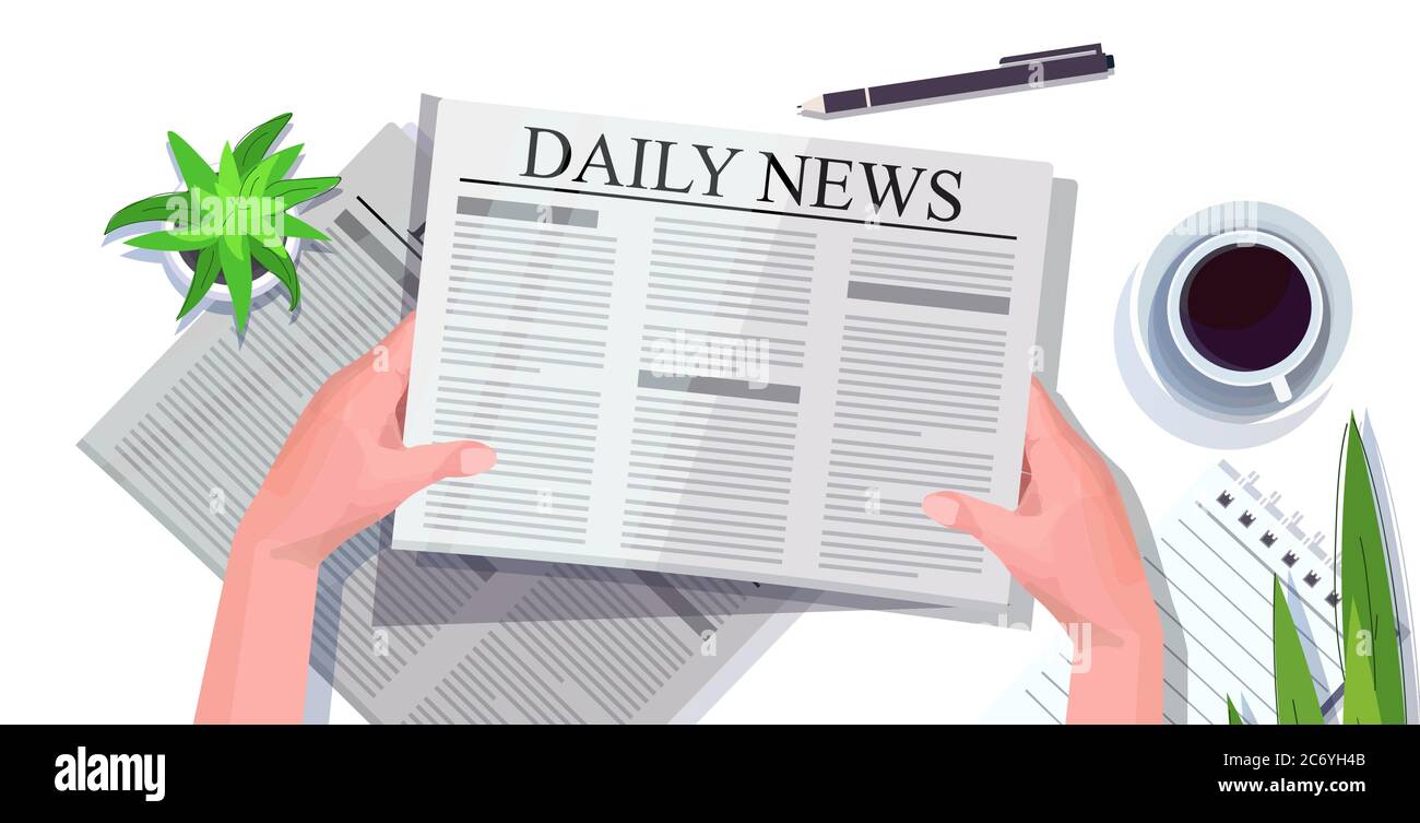 human hands reading newspaper daily news press mass media concept ...