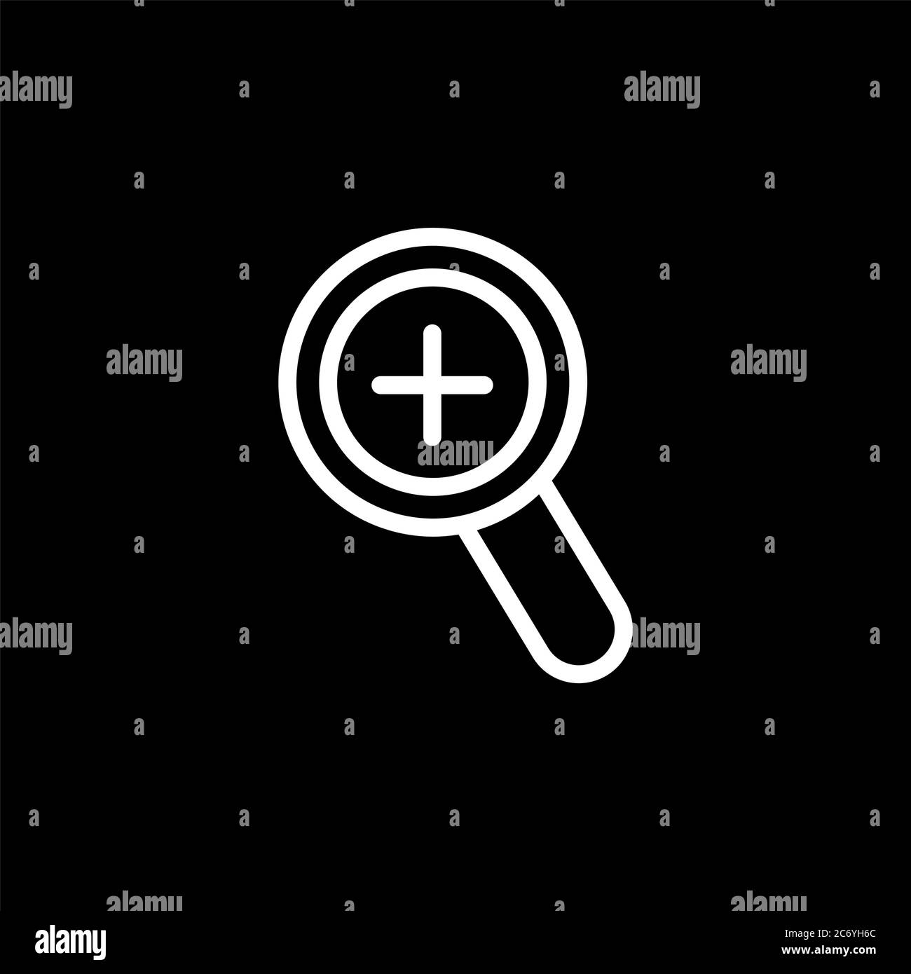 Magnifying Glass Plus Line Icon On Black Background. Black Flat Style ...