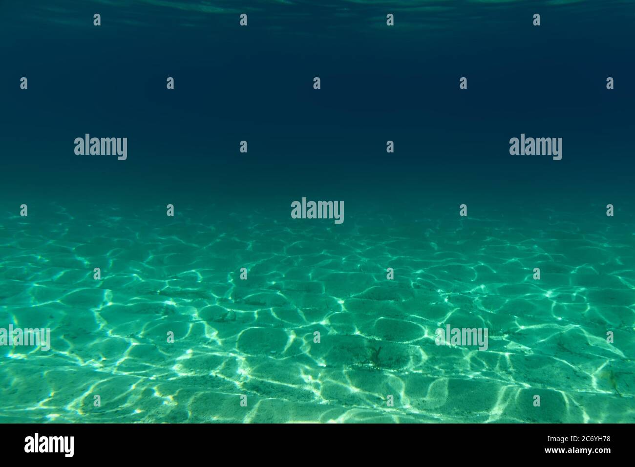 Summer time under the sea ocean water with a ray of sunlight from the ...