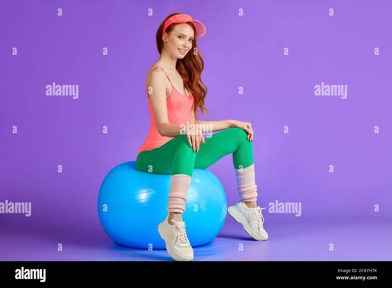 side view full length shot of healthy slim ginger girl with freckles ...