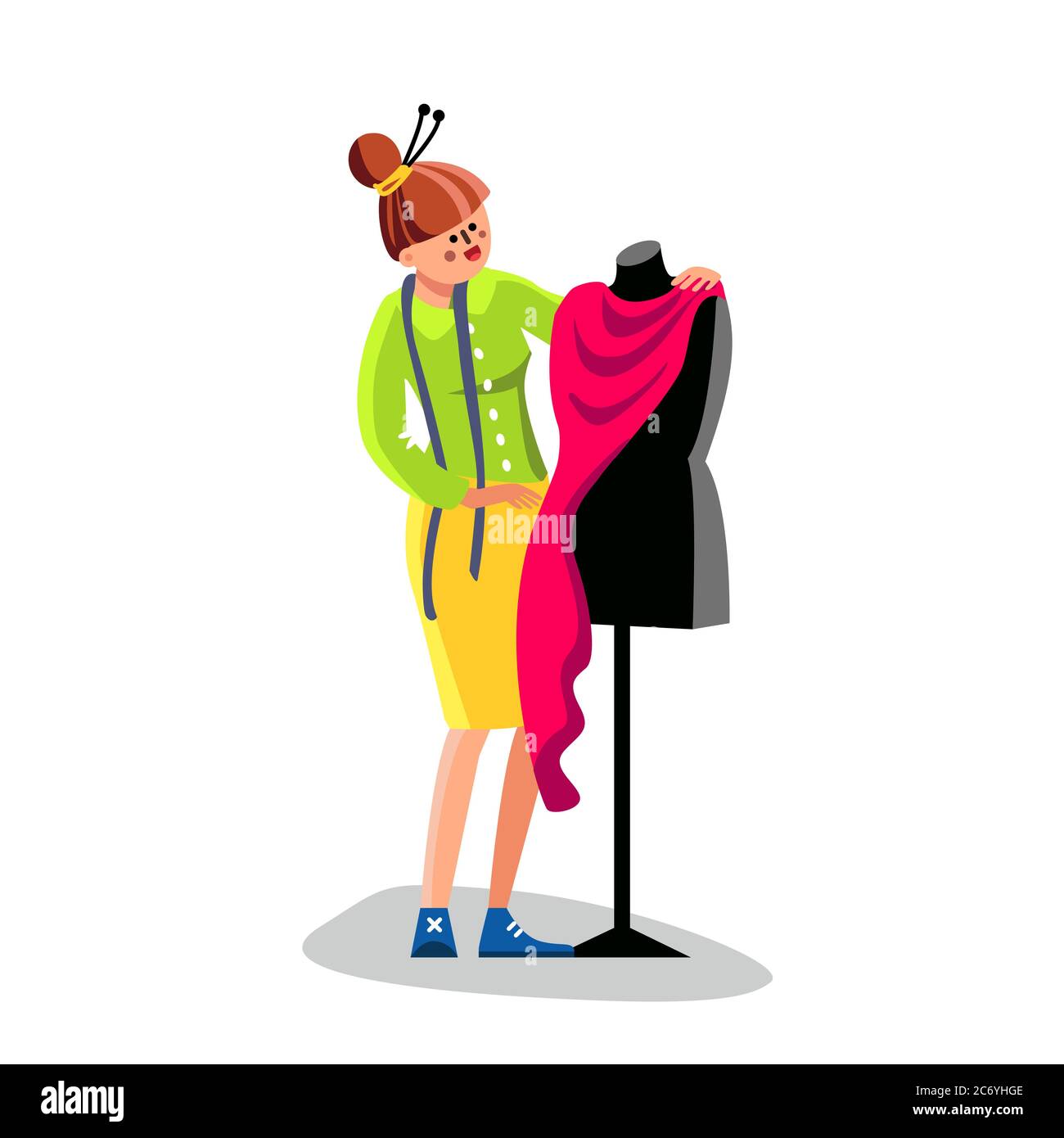 Seamstress Woman Sewing Clothing Or Dress Vector Stock Vector Image ...