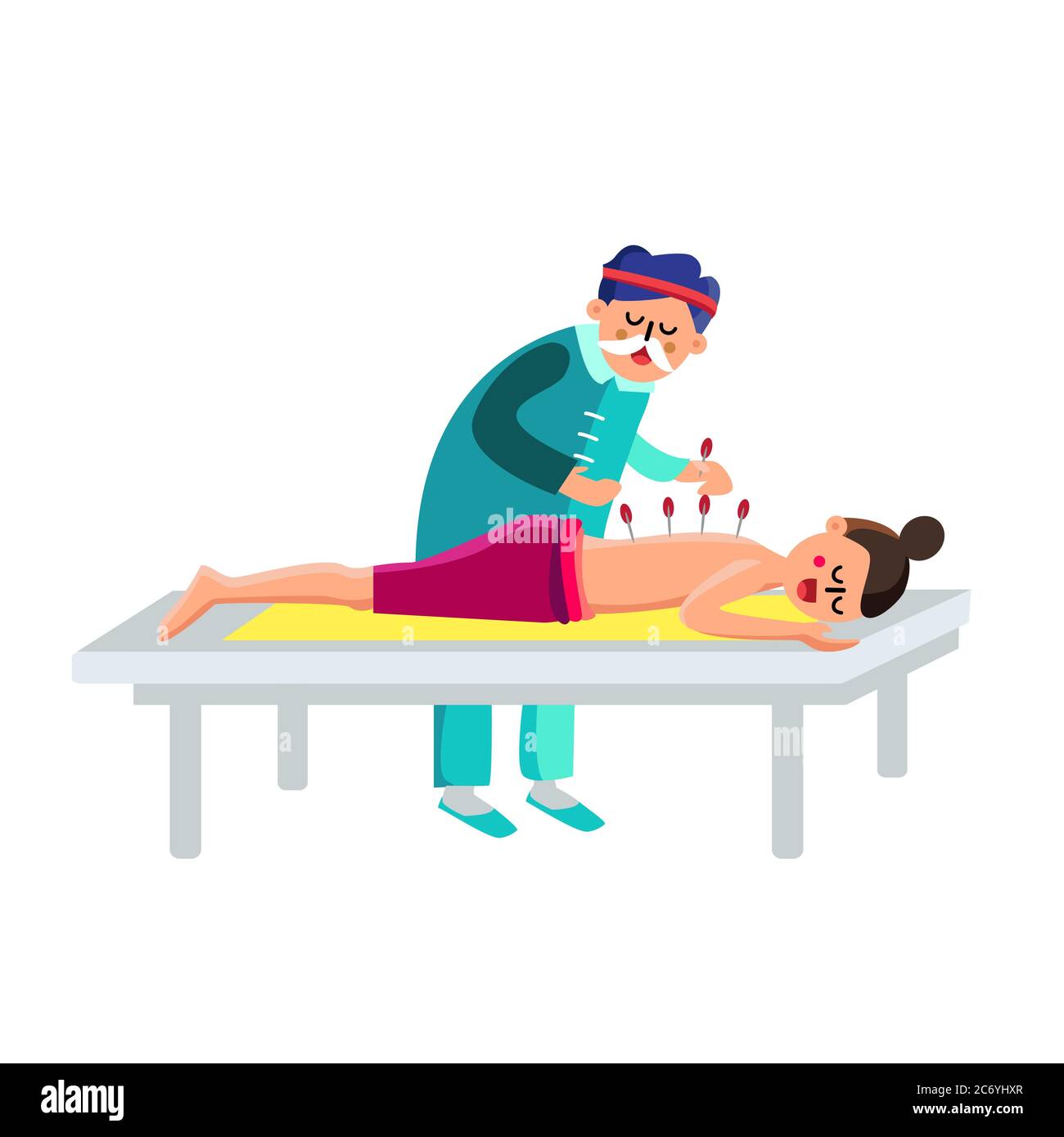 Performing Acupuncture Therapy Woman Character Vector Illustration ...