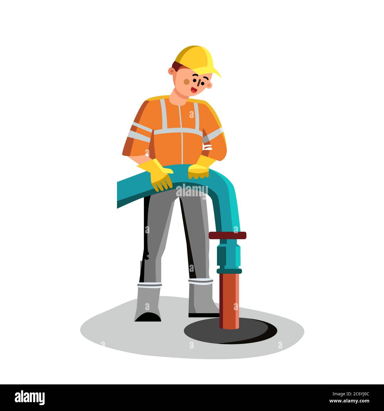 Sewer Cleaning Man Worker Plumbing Service Vector Stock Vector Image ...