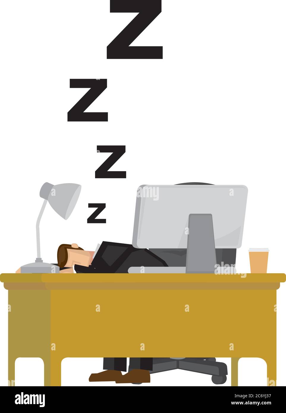 Tired businessman exhausted and sleeping in the office desk. Humor ...