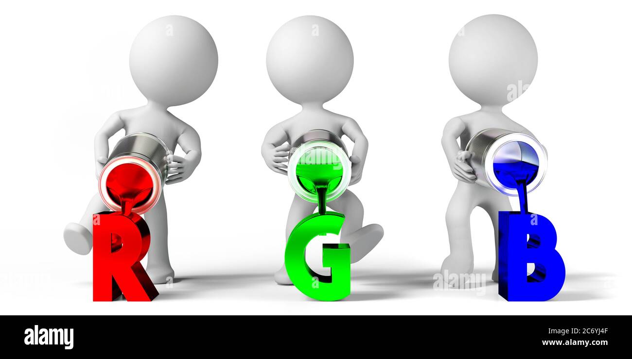 RGB colors - red, green, blue, cartoon characters - 3D illustration ...
