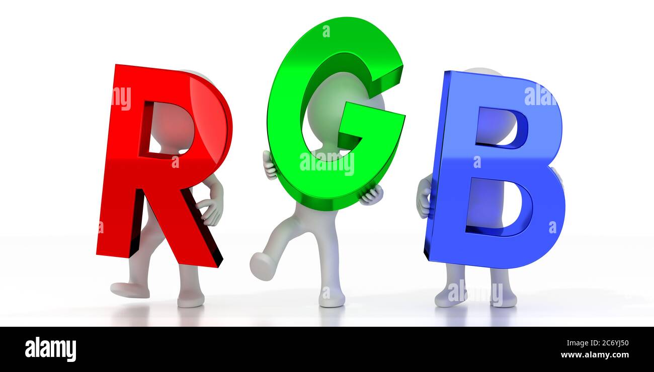 RGB letters - red, green, blue colors - 3D illustration Stock Photo - Alamy