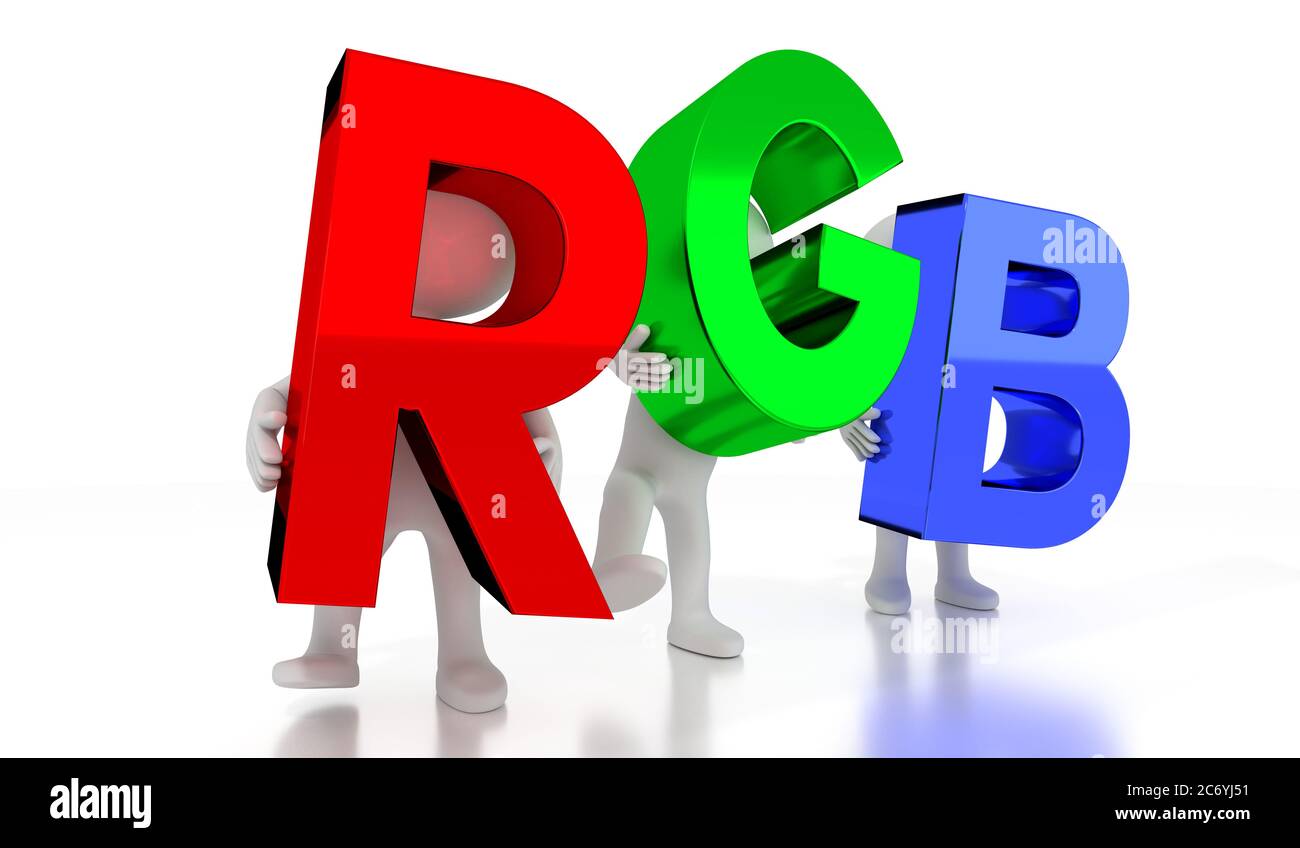 RGB letters - red, green, blue colors - 3D illustration Stock Photo - Alamy