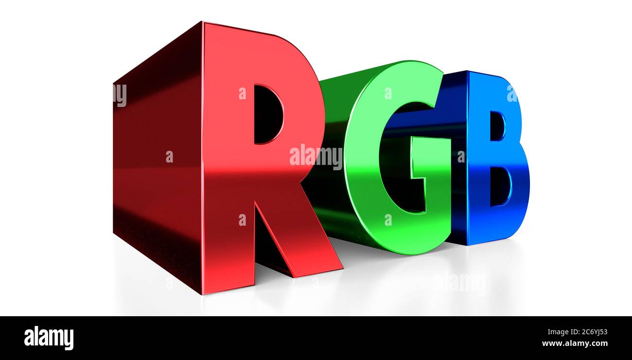 RGB typographical concept - red, green, blue colors - 3D illustration ...