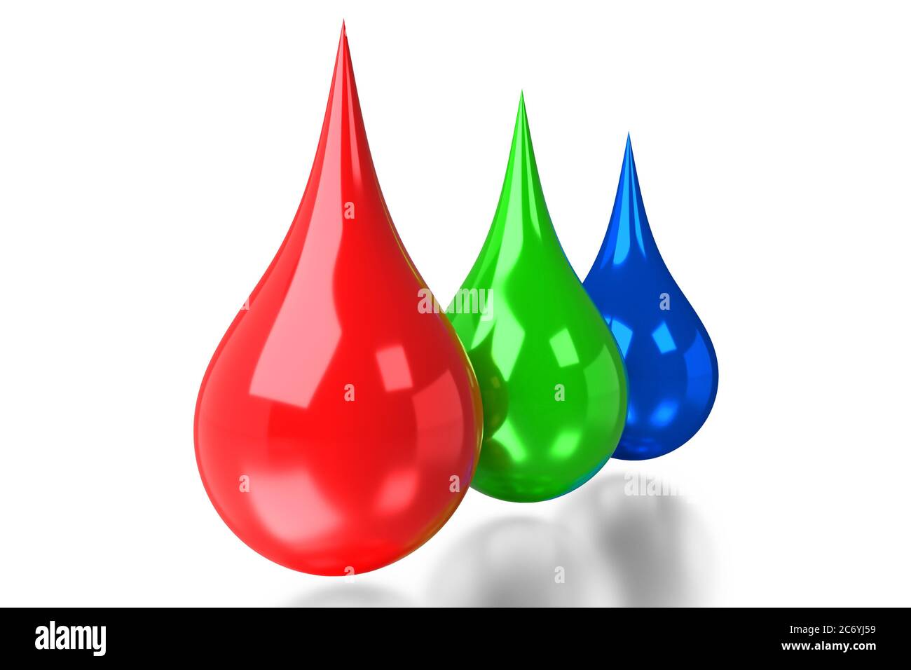 RGB ink drops - red, green, blue colors - 3D illustration Stock Photo ...