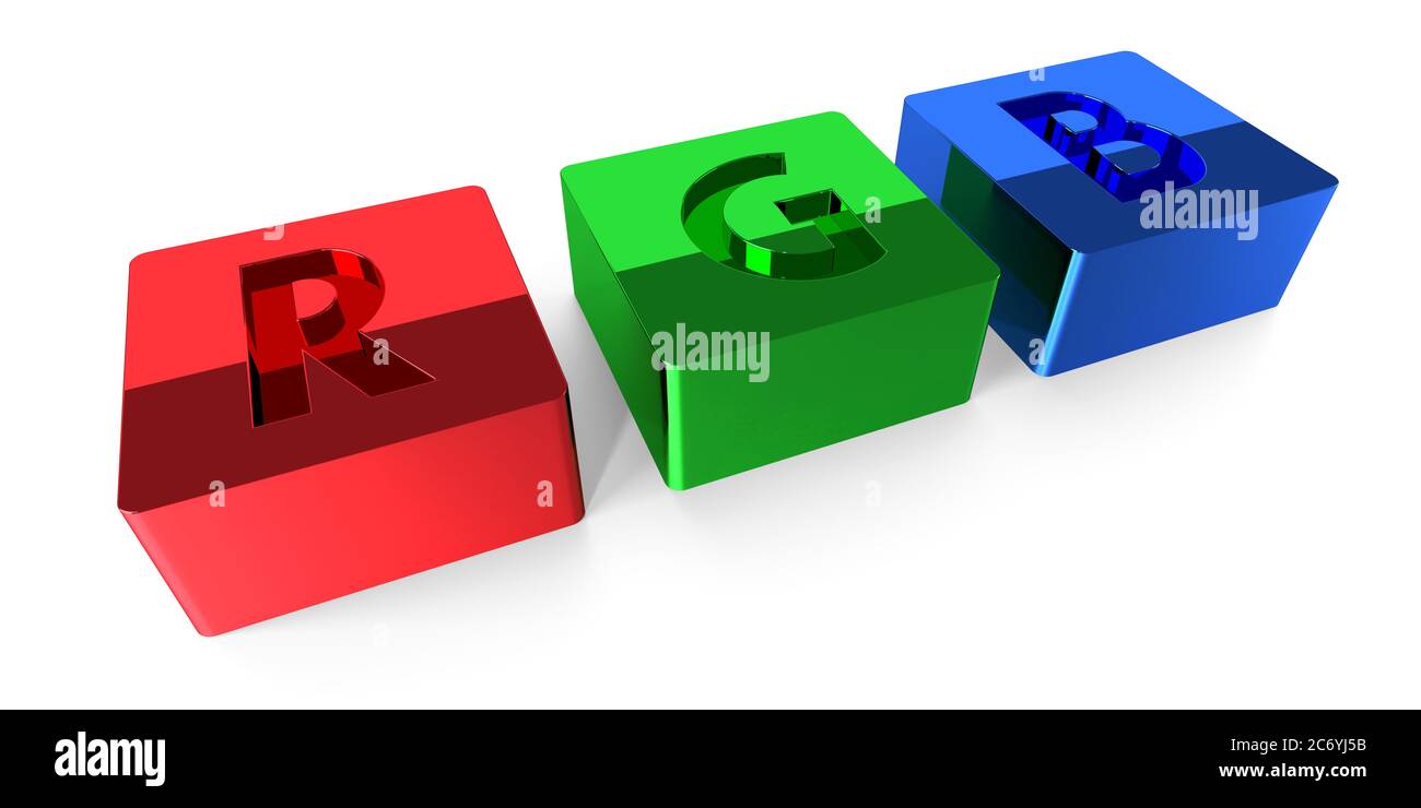 RGB letters - red, green, blue colors - 3D illustration Stock Photo - Alamy