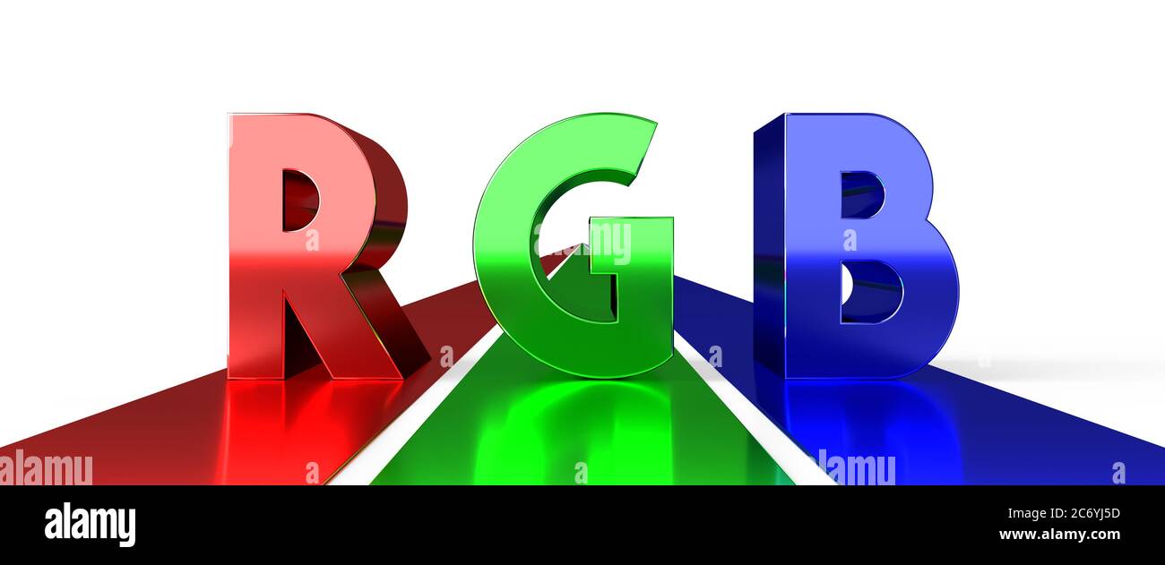 RGB letters - red, green, blue colors - 3D illustration Stock Photo - Alamy