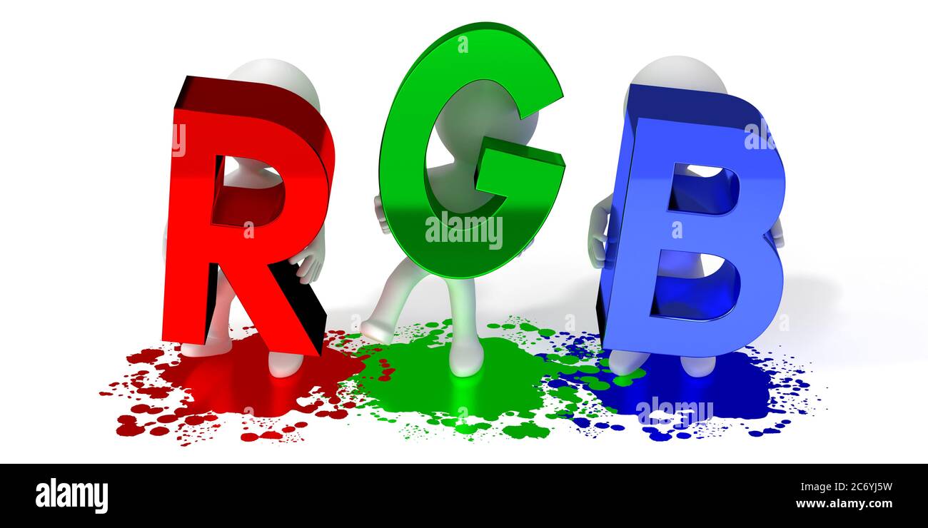 RGB letters - red, green, blue colors - 3D illustration Stock Photo - Alamy
