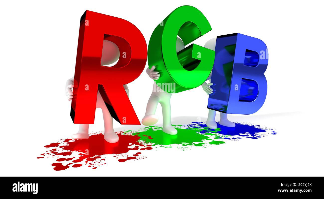 RGB letters - red, green, blue colors - 3D illustration Stock Photo - Alamy