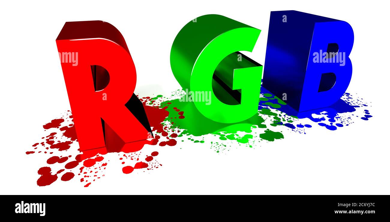 RGB typographical concept - red, green, blue colors - 3D illustration ...