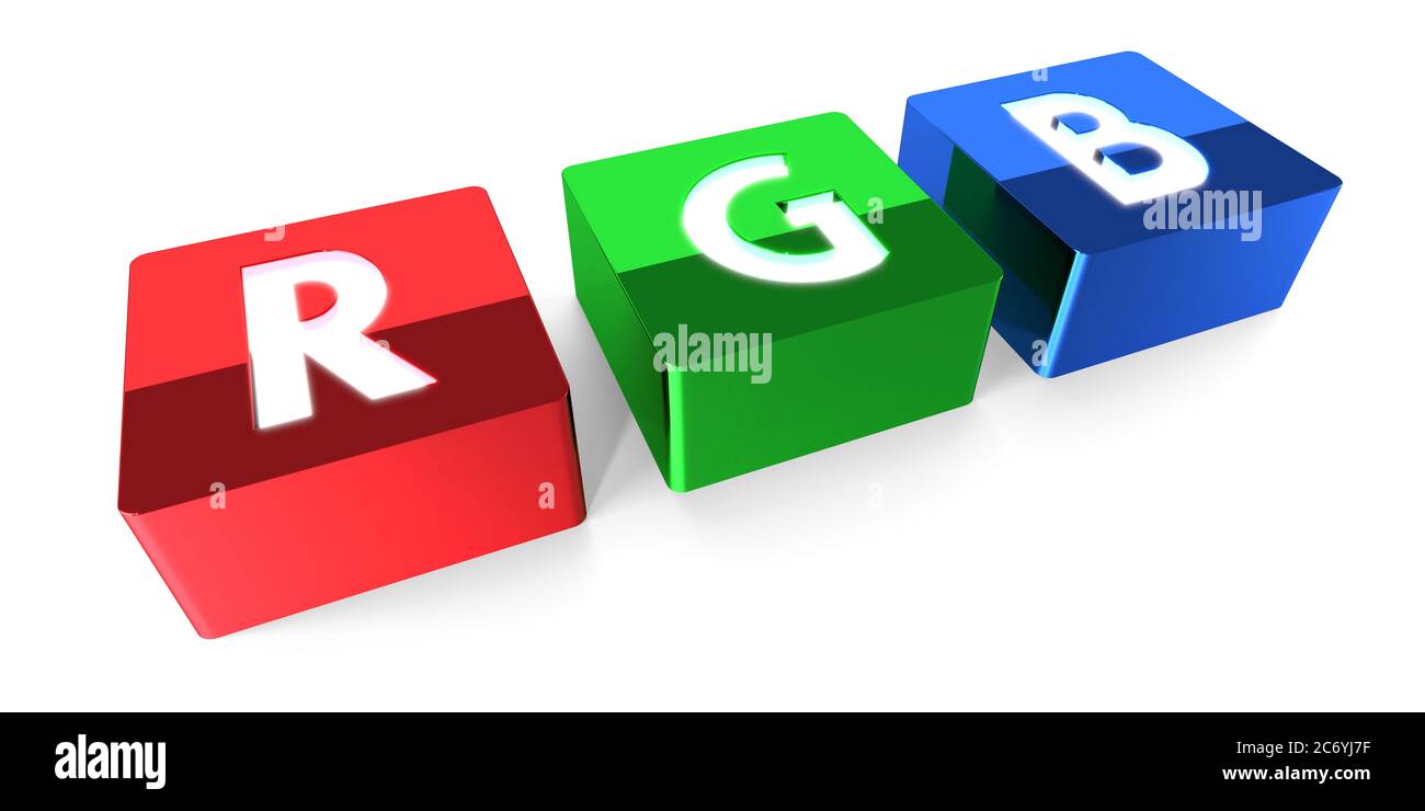 RGB letters - red, green, blue colors - 3D illustration Stock Photo - Alamy
