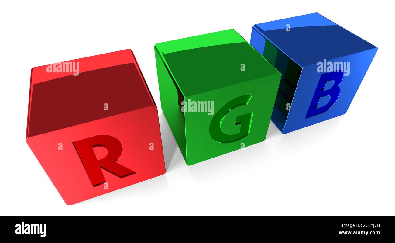 RGB letters - red, green, blue colors - 3D illustration Stock Photo - Alamy