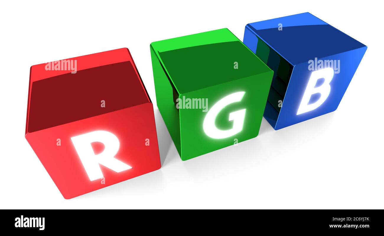 RGB letters - red, green, blue colors - 3D illustration Stock Photo - Alamy