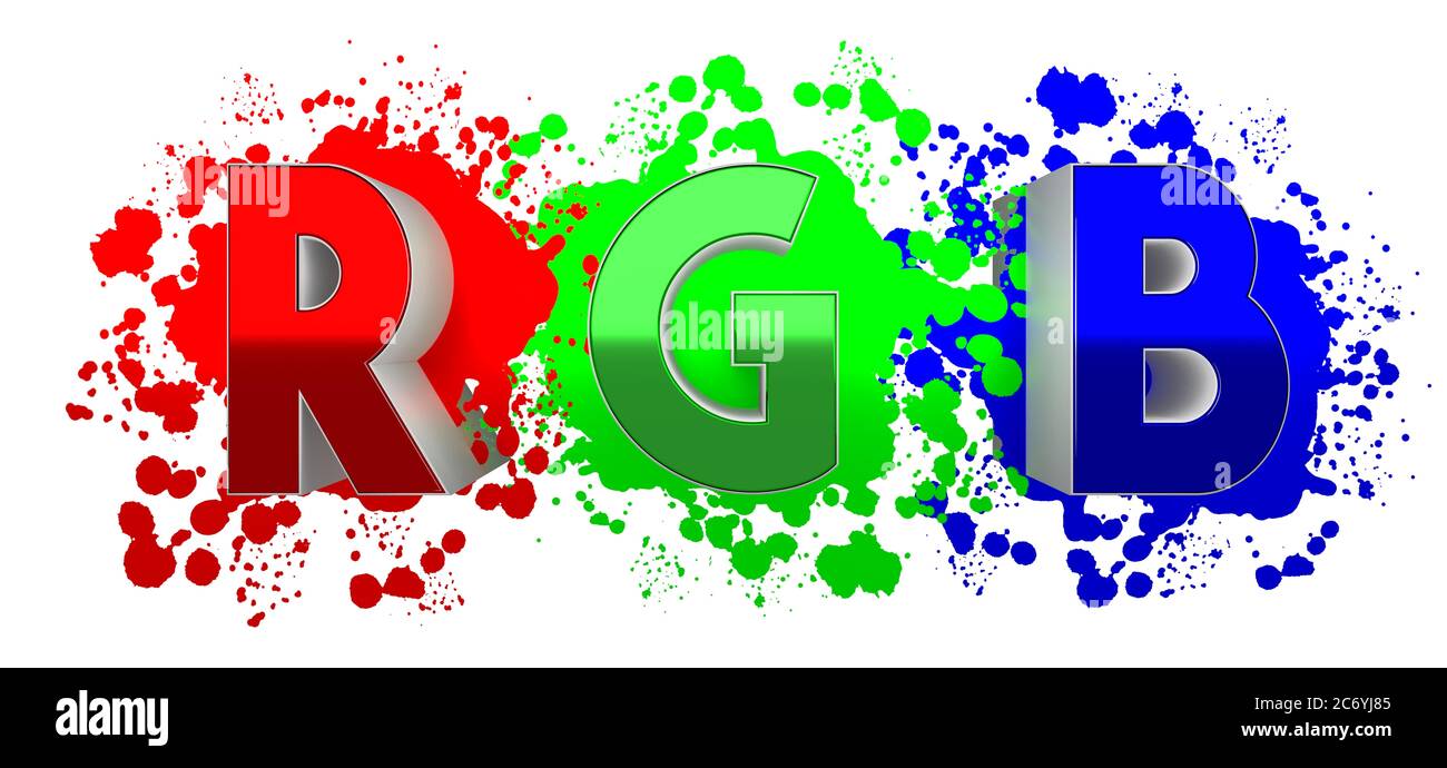 RGB letters - red, green, blue colors - 3D illustration Stock Photo - Alamy