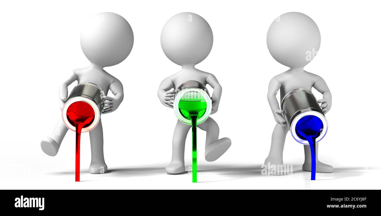 RGB colors - red, green, blue, cartoon characters - 3D illustration ...
