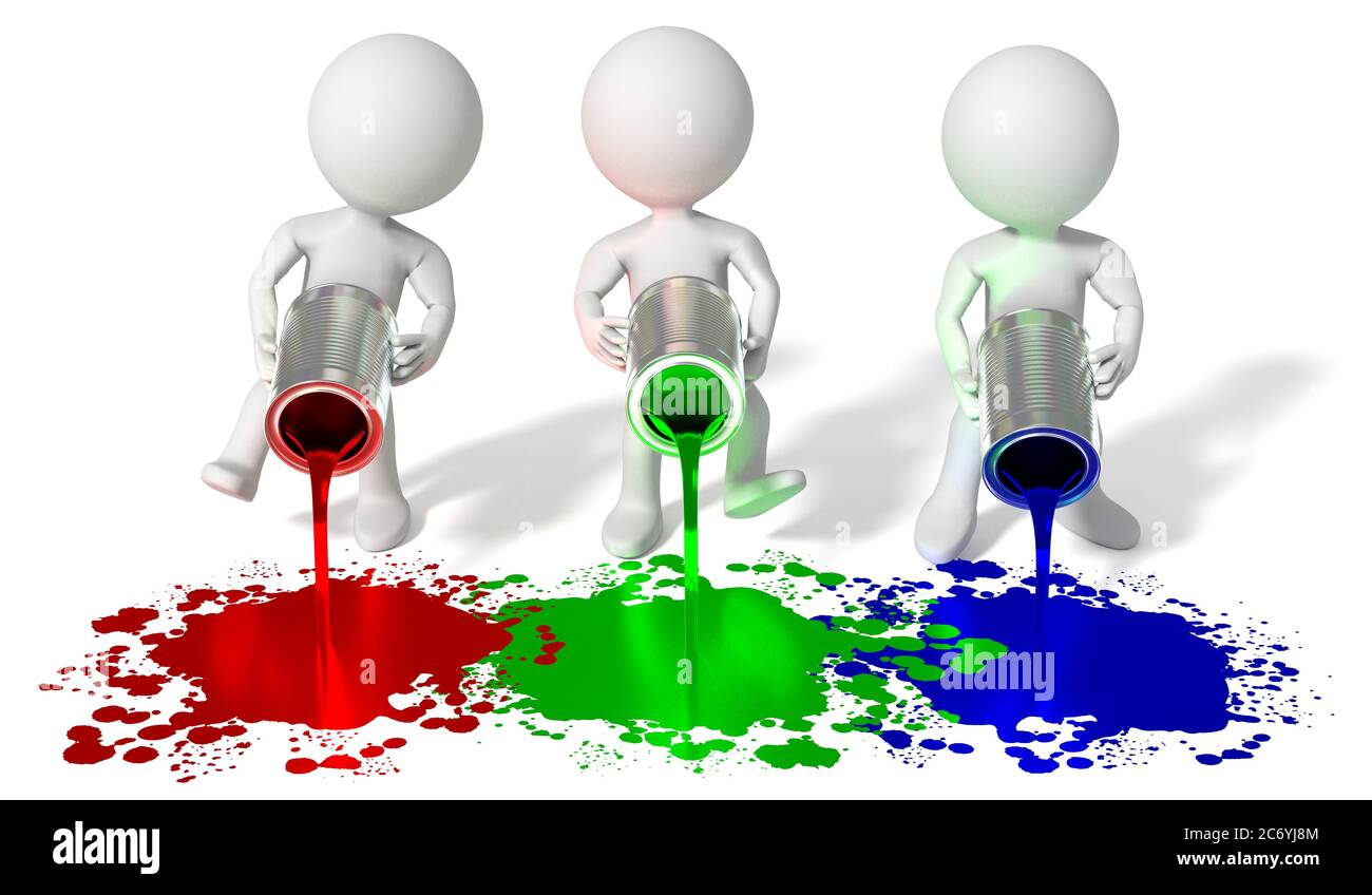RGB colors - red, green, blue, cartoon characters - 3D illustration ...