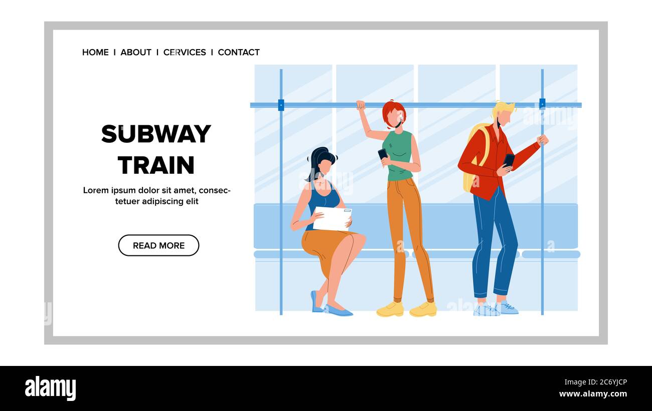 Subway Train With Passengers City Transport Vector Stock Vector Image ...