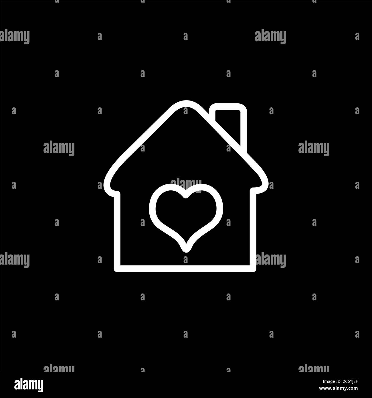 Lovely Home Line Icon On Black Background. Black Flat Style Vector ...