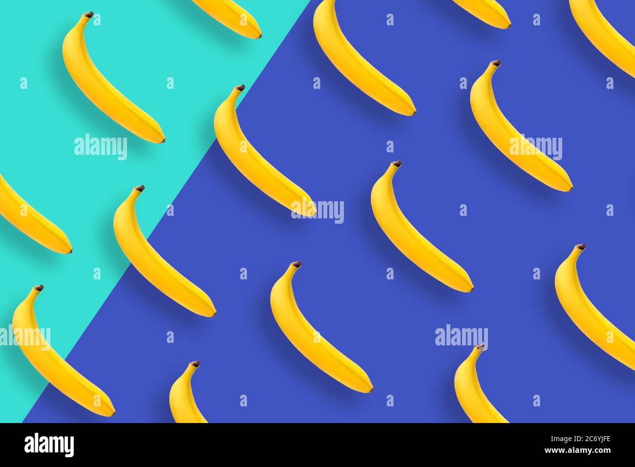 Banana pattern on blue dual background. Minimal fruit hipster concept ...