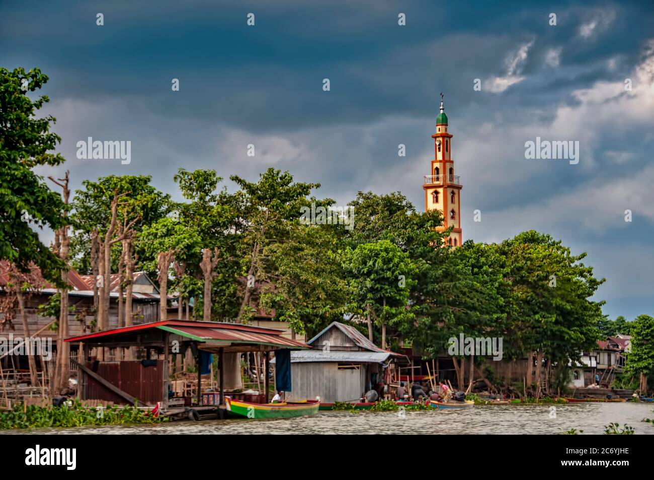 Mosque in Danau Tempe, Tempe Lake near Sengkang, Sulawesi, one of the ...