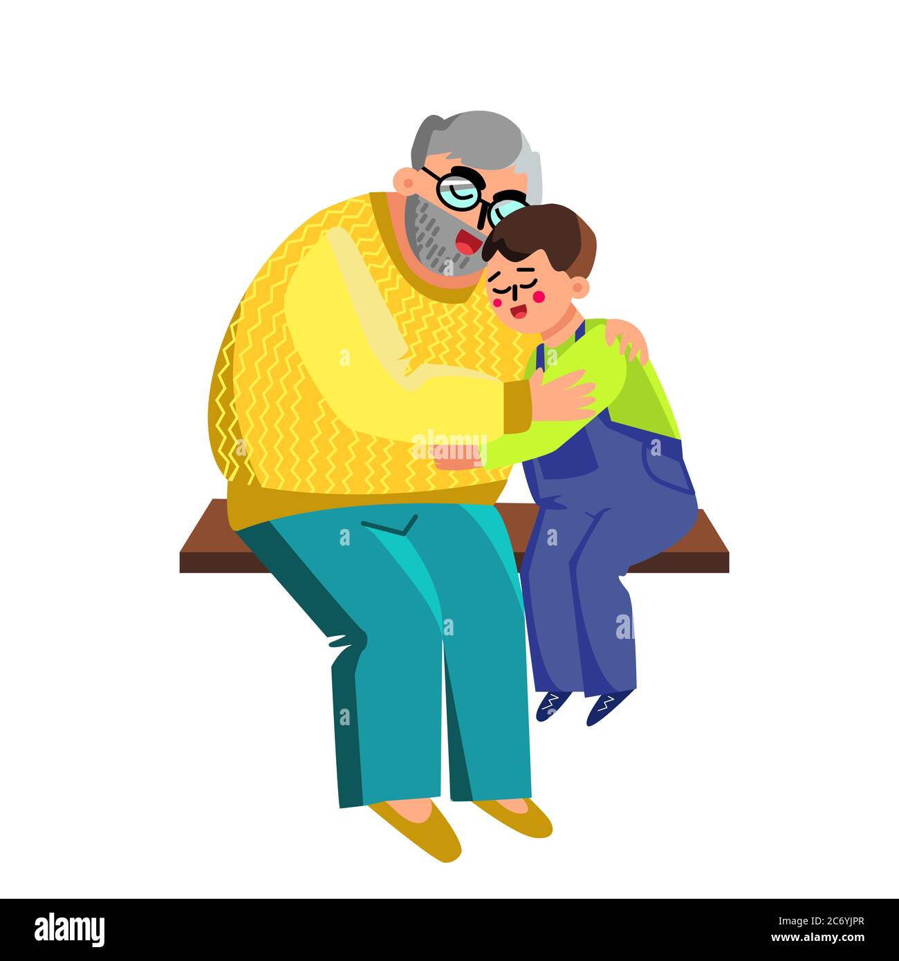 Grandfather Hugging Grandson On Branch Vector Illustration Stock Vector ...