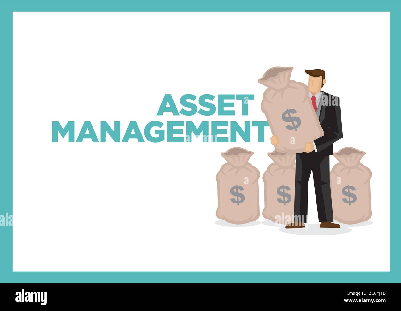 Layout of a businessman with bags of money with a title of asset ...
