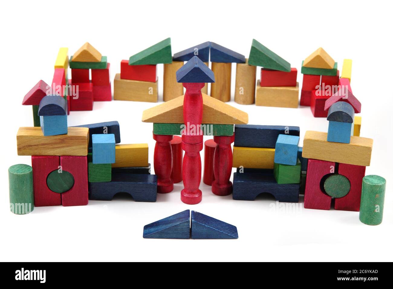 color wooden bricks castle isolated on the white background Stock Photo ...