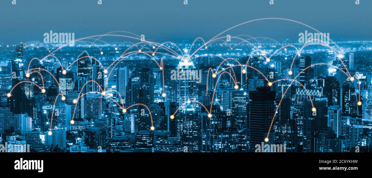The modern creative communication and internet network connect in smart ...