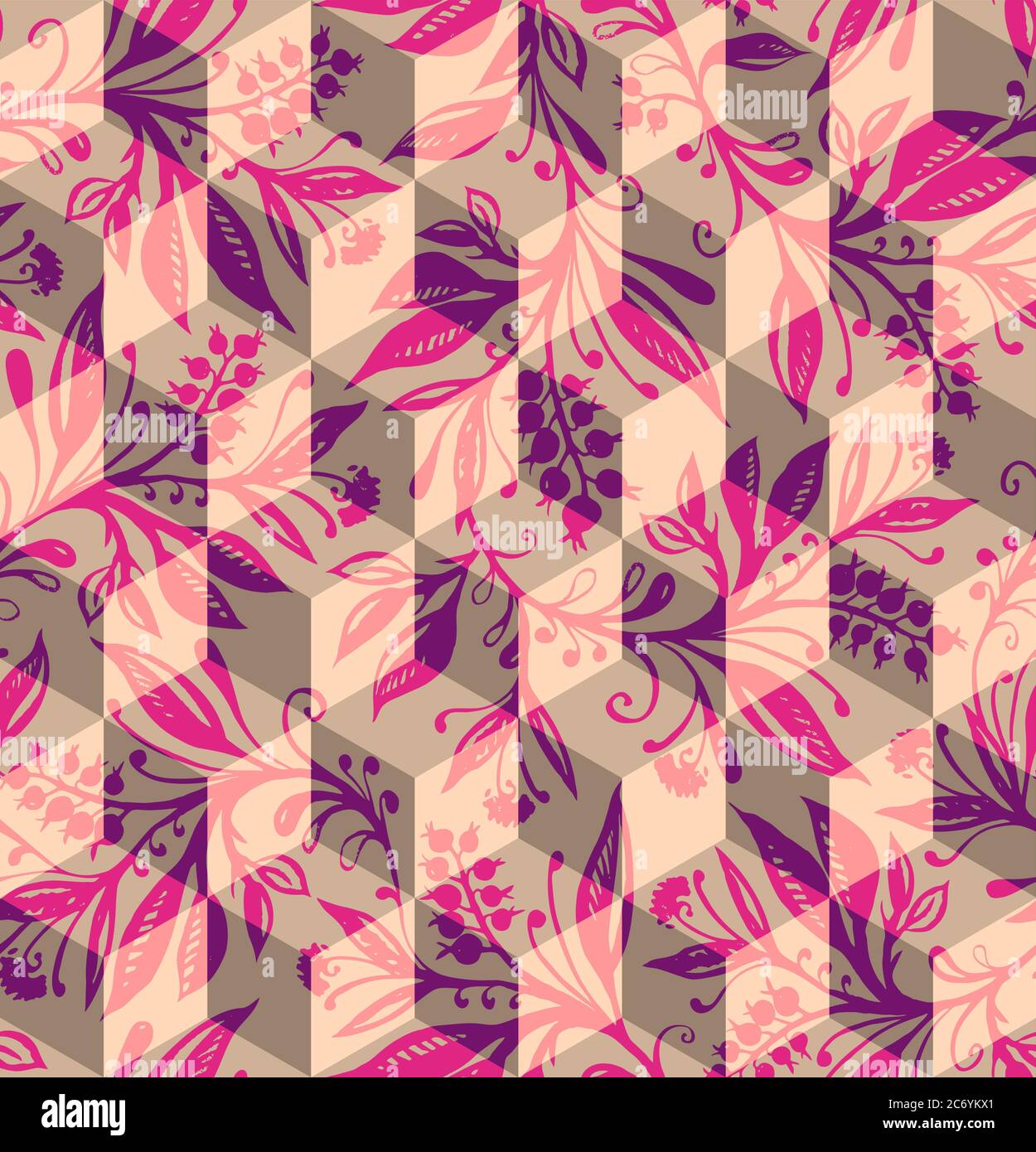 Isometric geometric seamless pattern with overlay of hand-drawn and ...