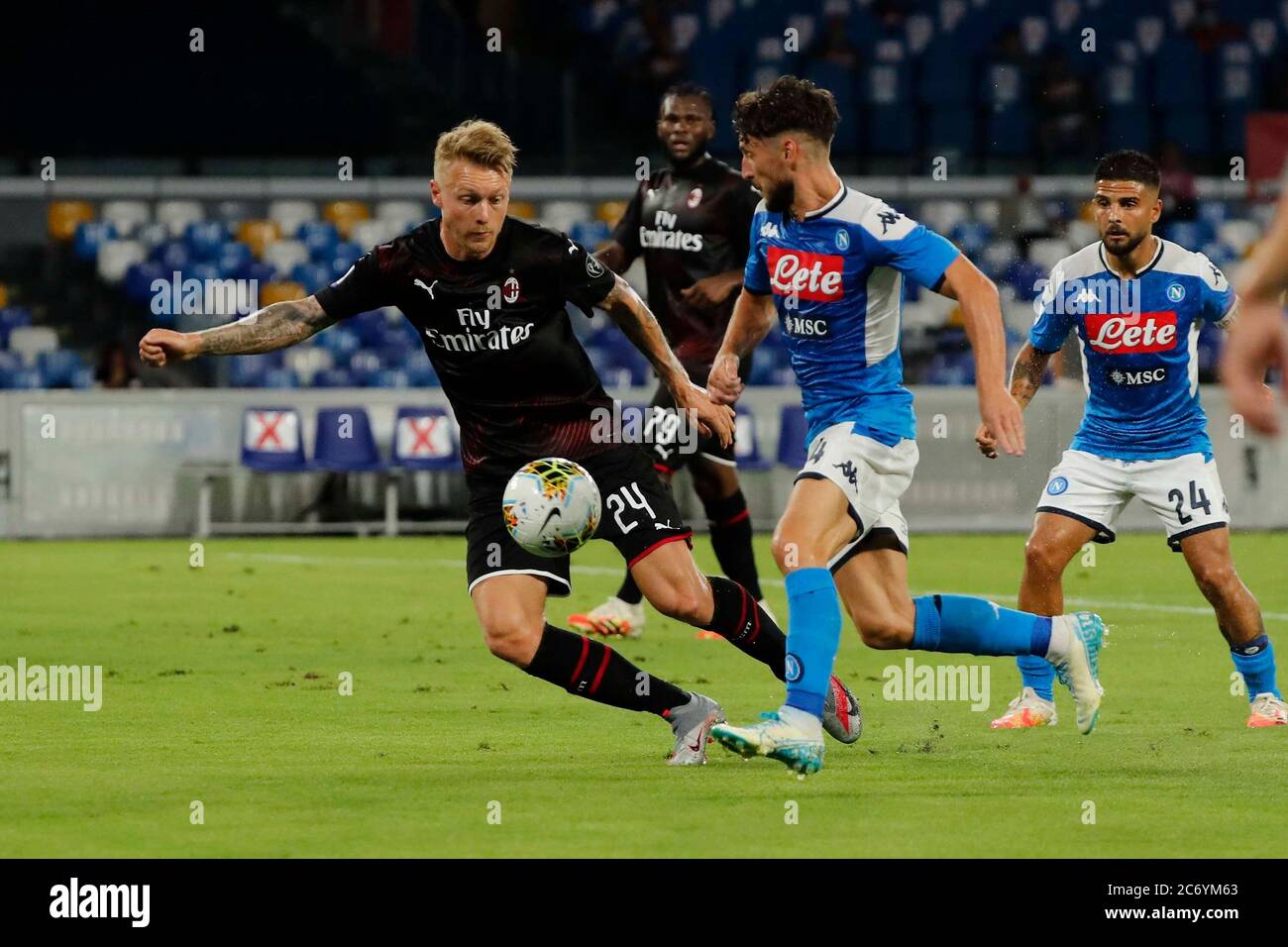 Dries Mertens of Napoli Simon Kjaer of Milan during the italian serie a ...