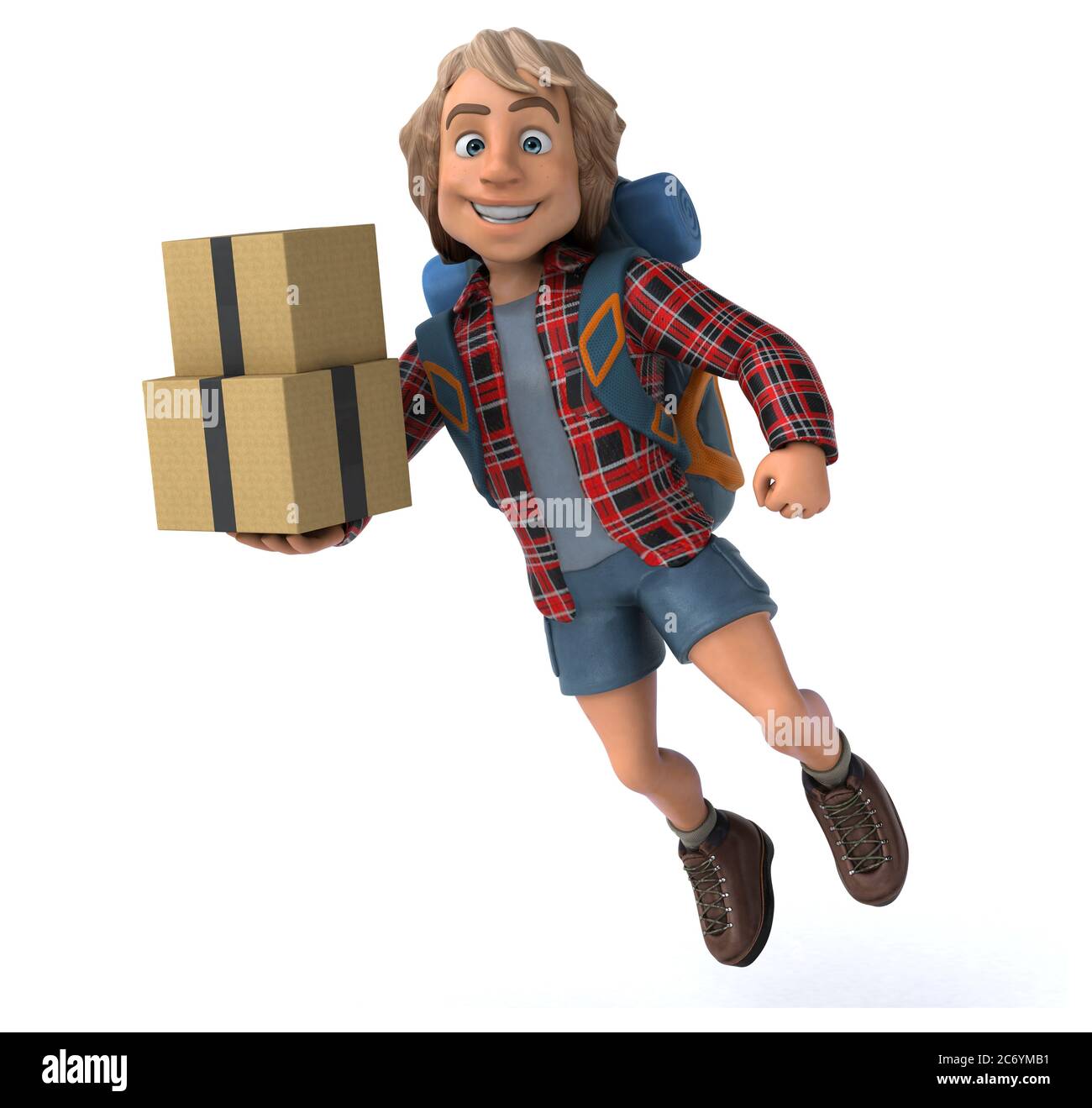 Fun backpacker cartoon guy Stock Photo - Alamy