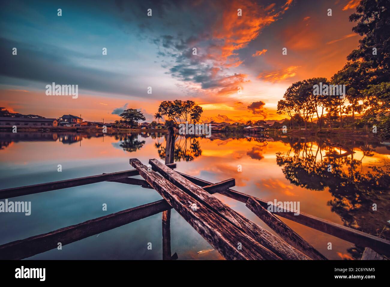 Long exposure and soft focus of Beautiful sunset at Kampung Temiang at ...