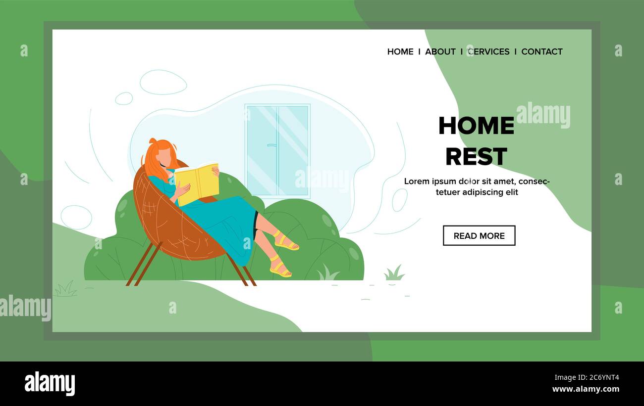 Home Rest Girl With Book Sitting In Chair Vector Stock Vector Image ...