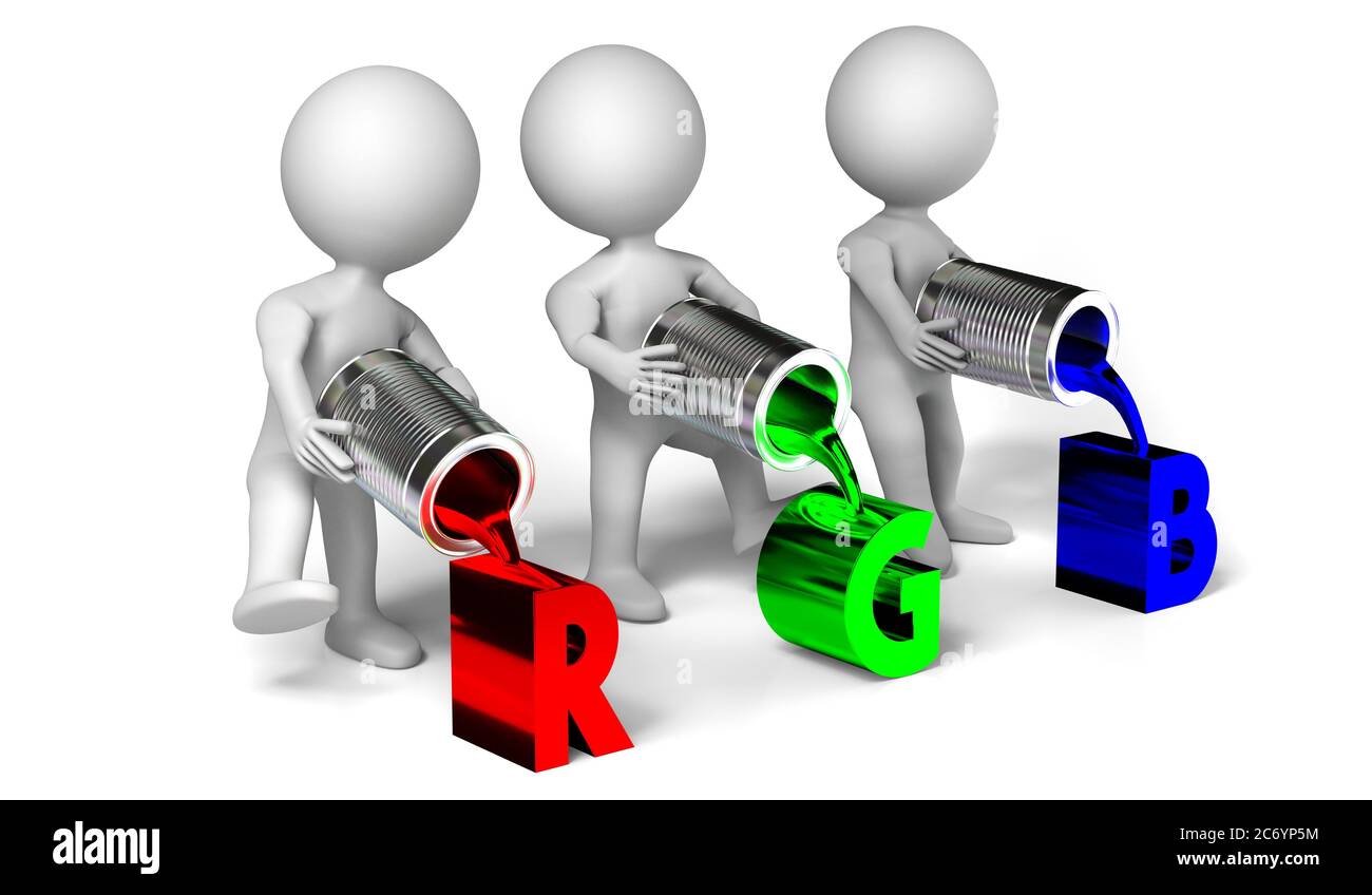 RGB colors - red, green, blue, cartoon characters - 3D illustration ...