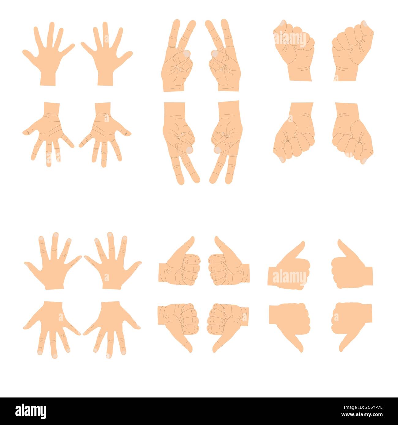 Various gestures of human hands isolated on a white background. Vector ...